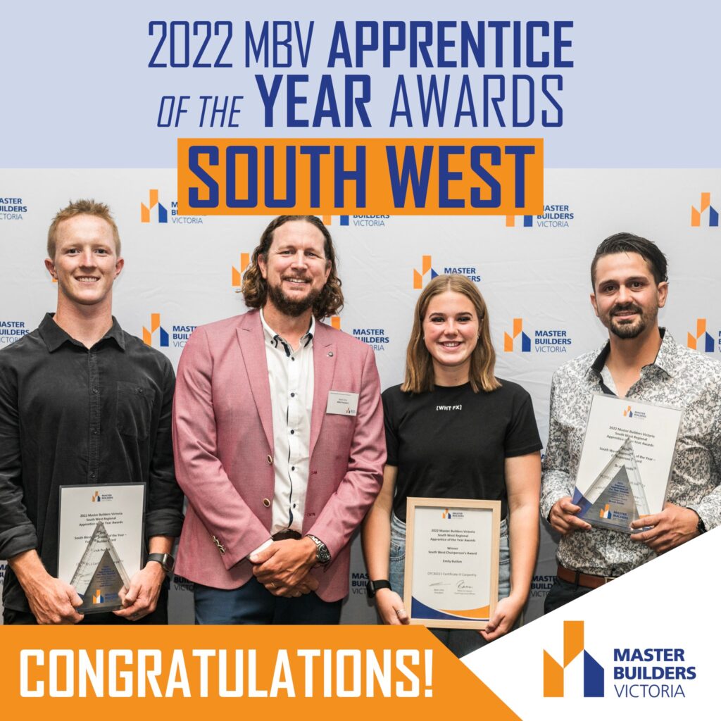 Geelong apprentices honoured at Master Builders Victoria’s Regional ...